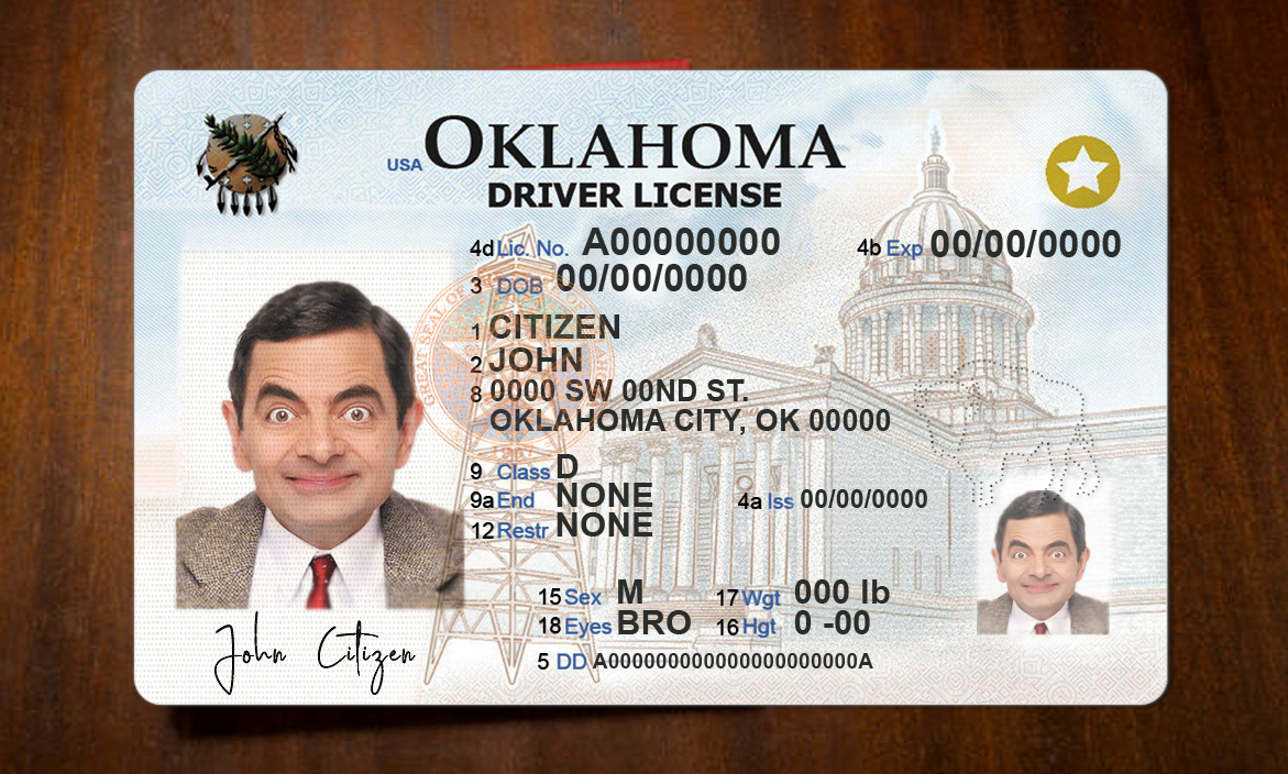 Fake USA Oklahoma Driver License Template (2020 – present, photolook ...